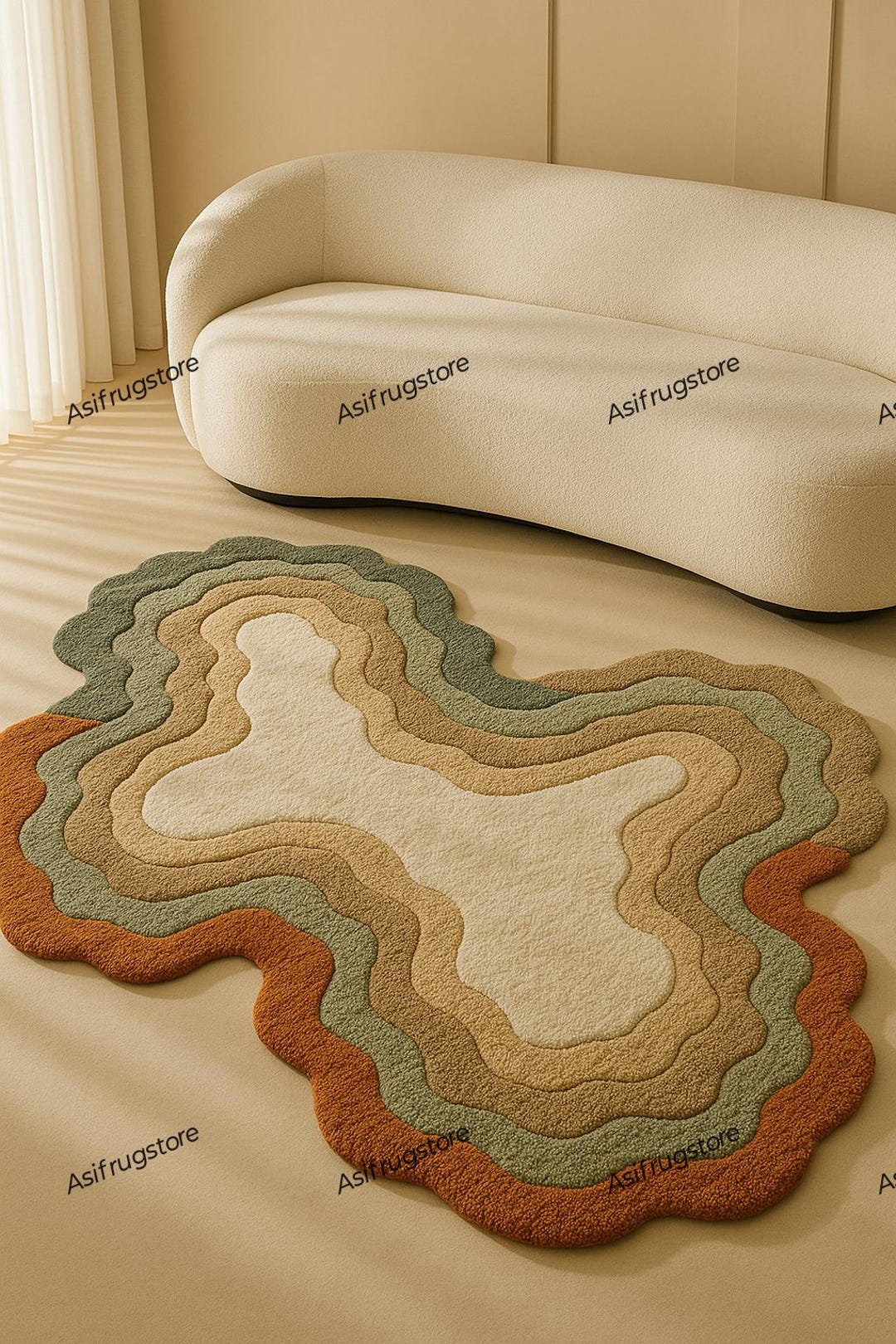 Handmade Wavy Layered Abstract Rug – Modern Earth Tone Carpet for ...