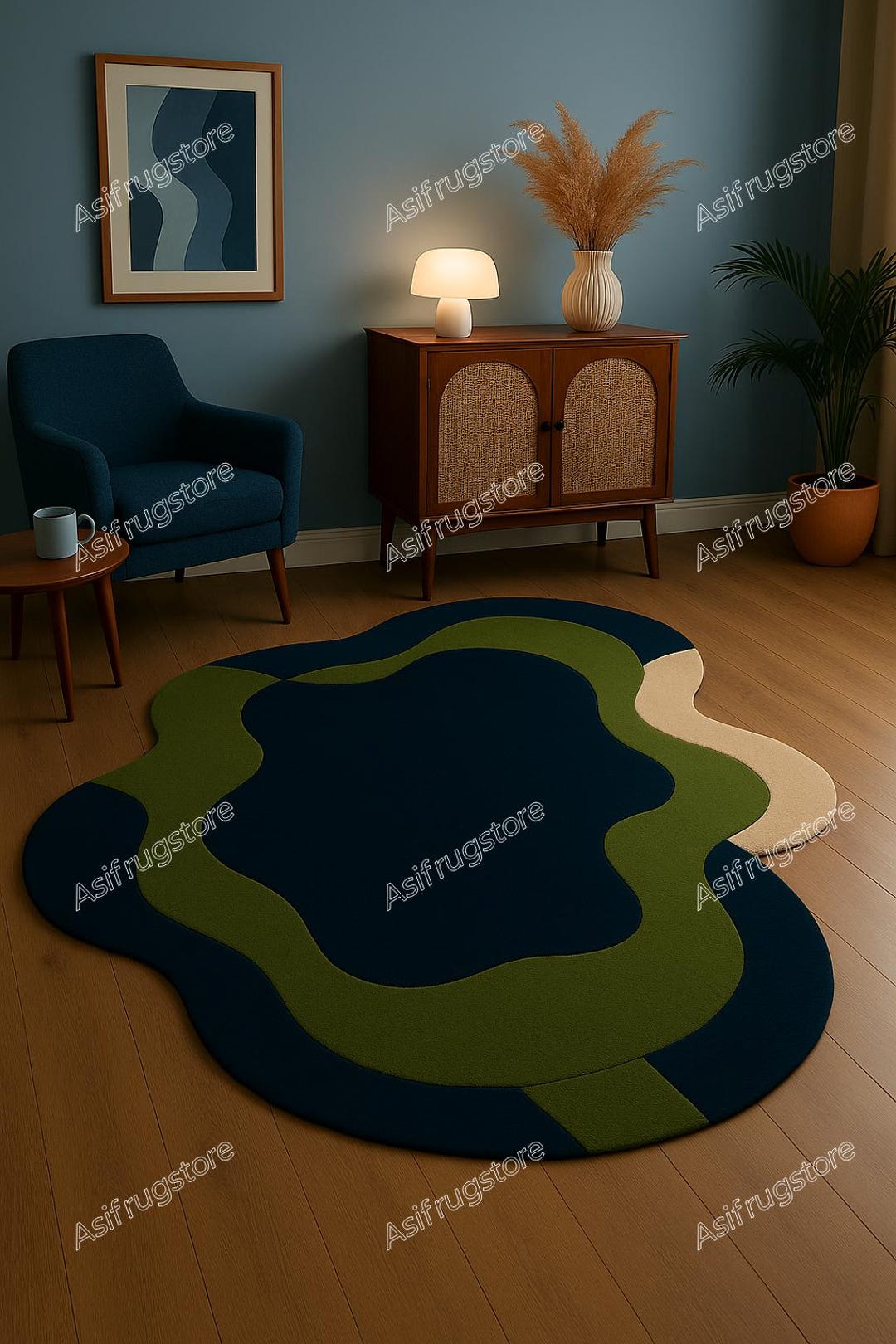 Modern Abstract Rug | Irregular Shape Area Rug | Contemporary Blue ...