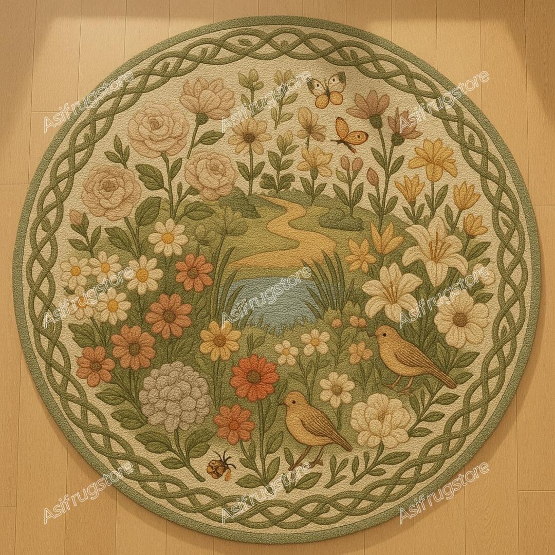 Hand-tufted Wool Round Cottagecore Floral Rugs Meadow Design, Area Rug ...