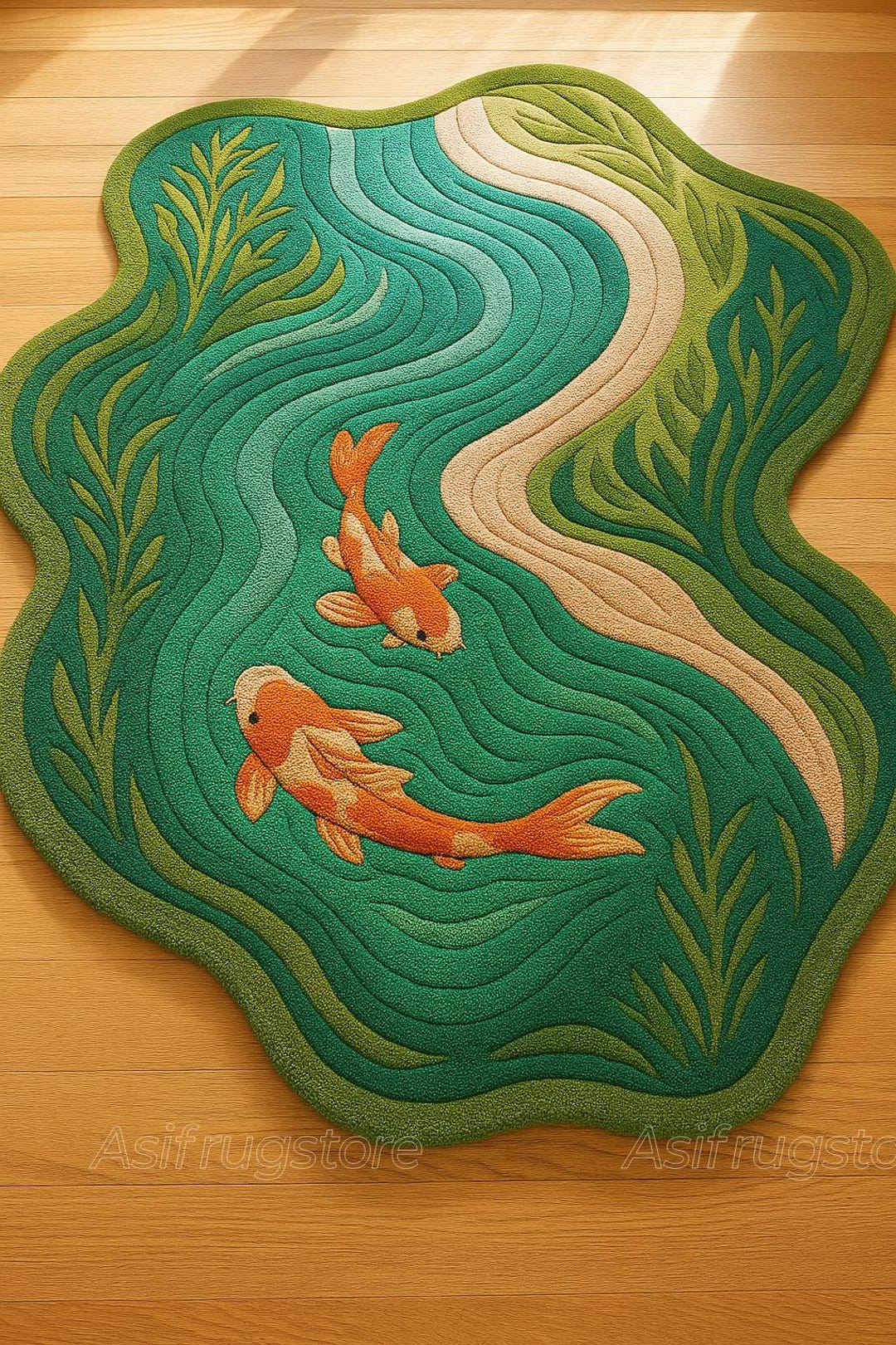 Handmade Koi Fish Shaped Rug 3D Textured Water Pond Carpet Japanese ...