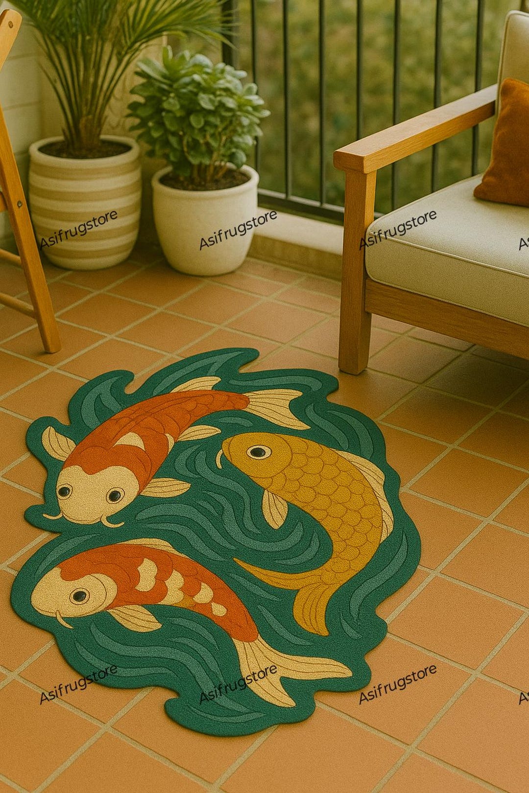 Koi Fish Rug – Handmade Tufted Wool Floor Rug | Colorful Carp-inspired ...