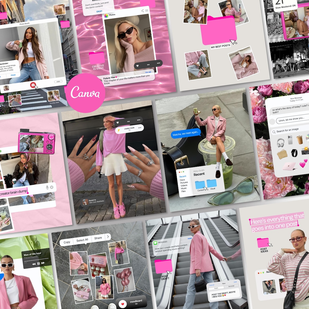 Pink Ios Canva Instagram Templates | Social Media Posts for Content ...
