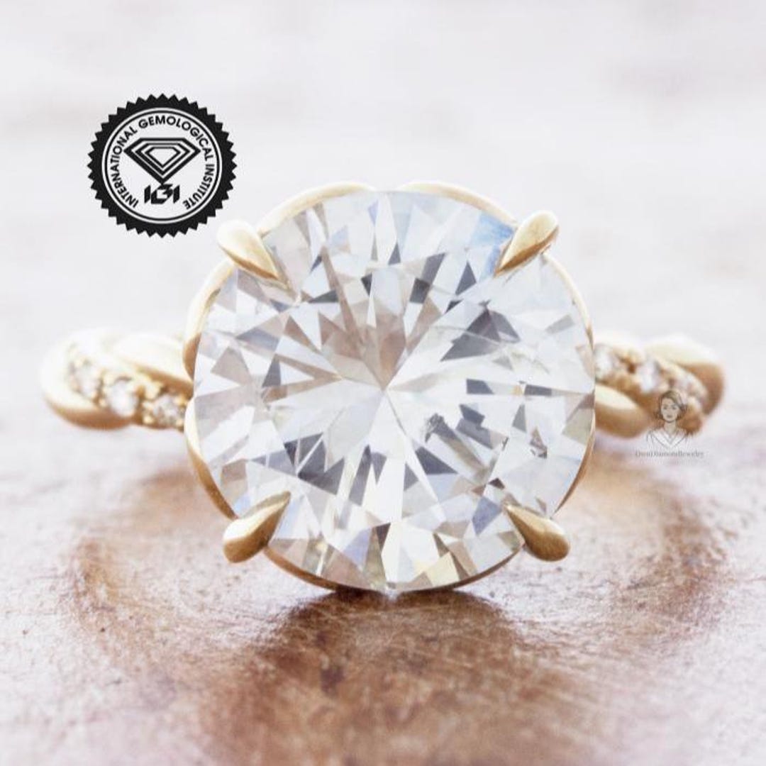 Vintage Twisted Band Solitaire Engagement Ring | 4 Carat Round Lab ...