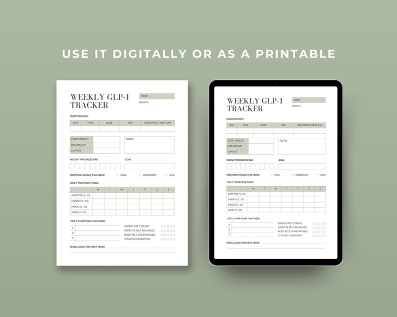 GLP1 Habit Tracker | Tirzepatide Peptide Log for Weight Loss ...