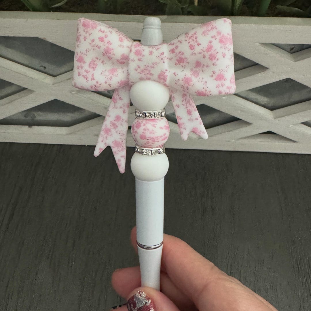 Pink and White Bow Pen - Etsy