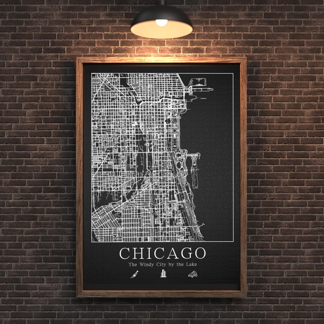 Chicago Map Puzzle: Vintage Black and White Design, 1000-piece ...