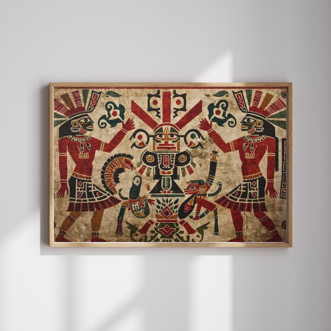 Ancient Aztec Mural Wall Art - Mesoamerican Geometric Symbols, Bold ...