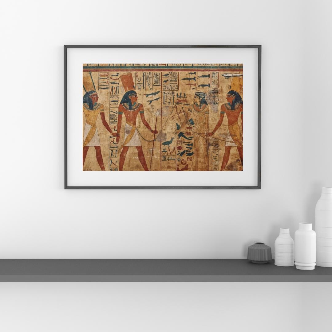 Ancient Egyptian Mural Wall Art - Pharaoh Inspired Hieroglyphic Style ...