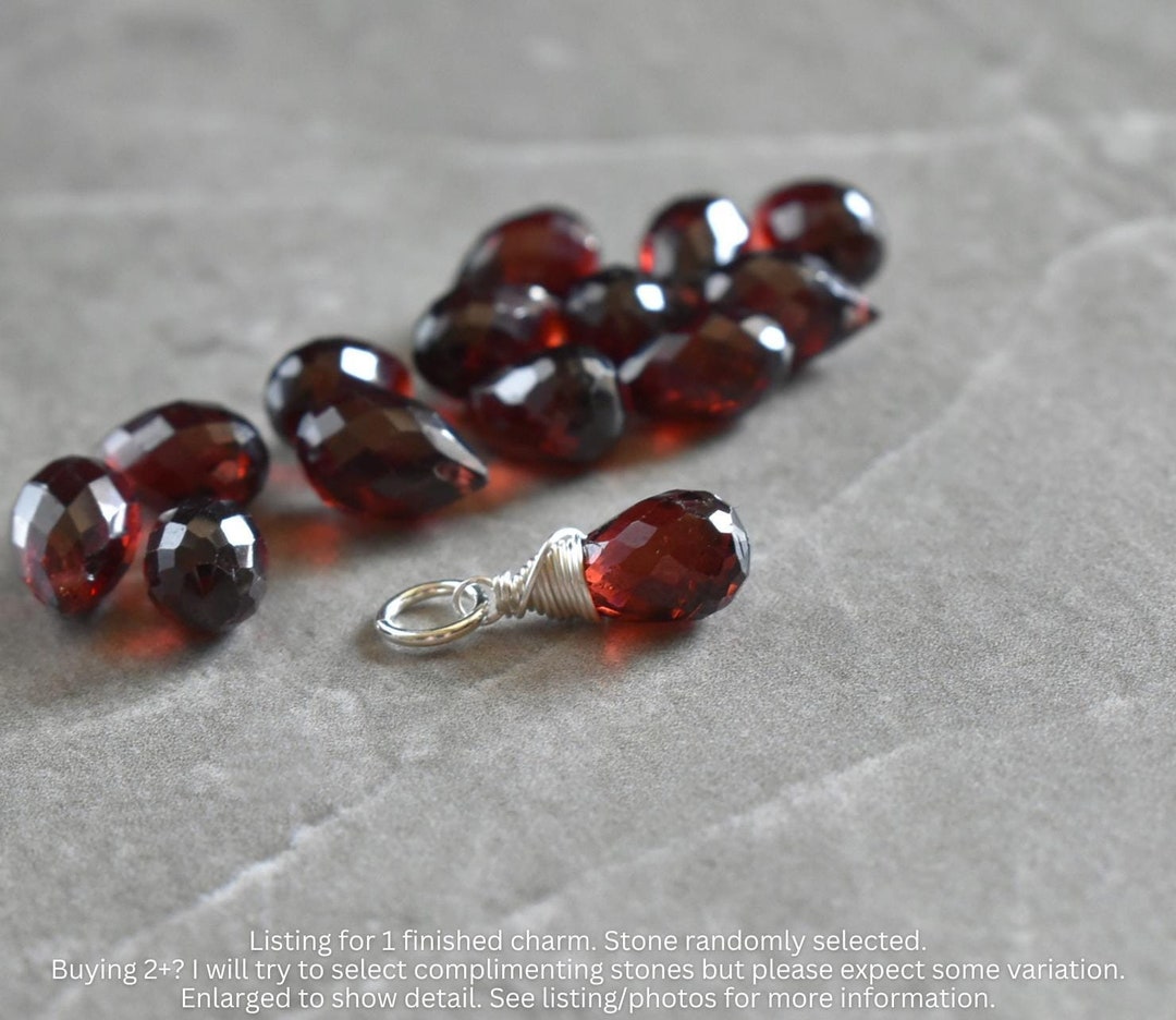 L - Dark Garnet Gemstone Pendant for Chain - Wire Wrapped Bracelet ...