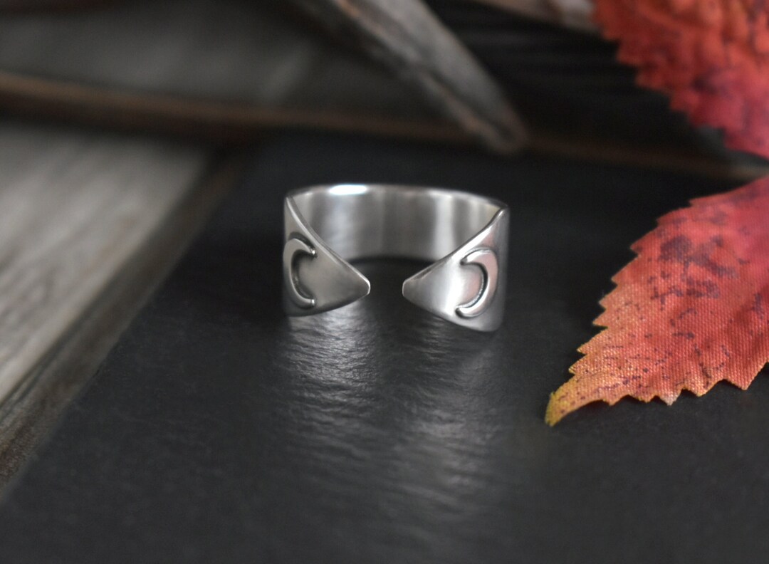MTO Wide Sterling Silver Cuff Thumb Ring Open Band Celestial Lunar Cycle Crescent Moon Astrology ...