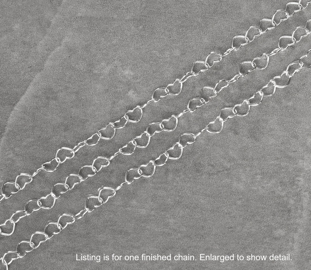 3mm HEART - Romantic Heart Link Necklace - Sterling Silver Chain for ...