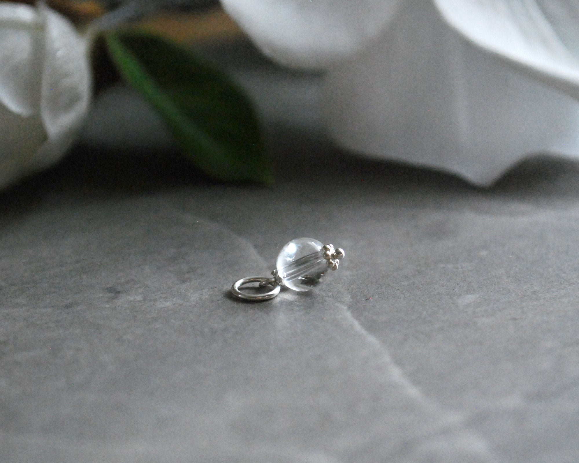S - Crystal Ball Clear Quartz Charm - Natural Real Stone Necklace Charm ...