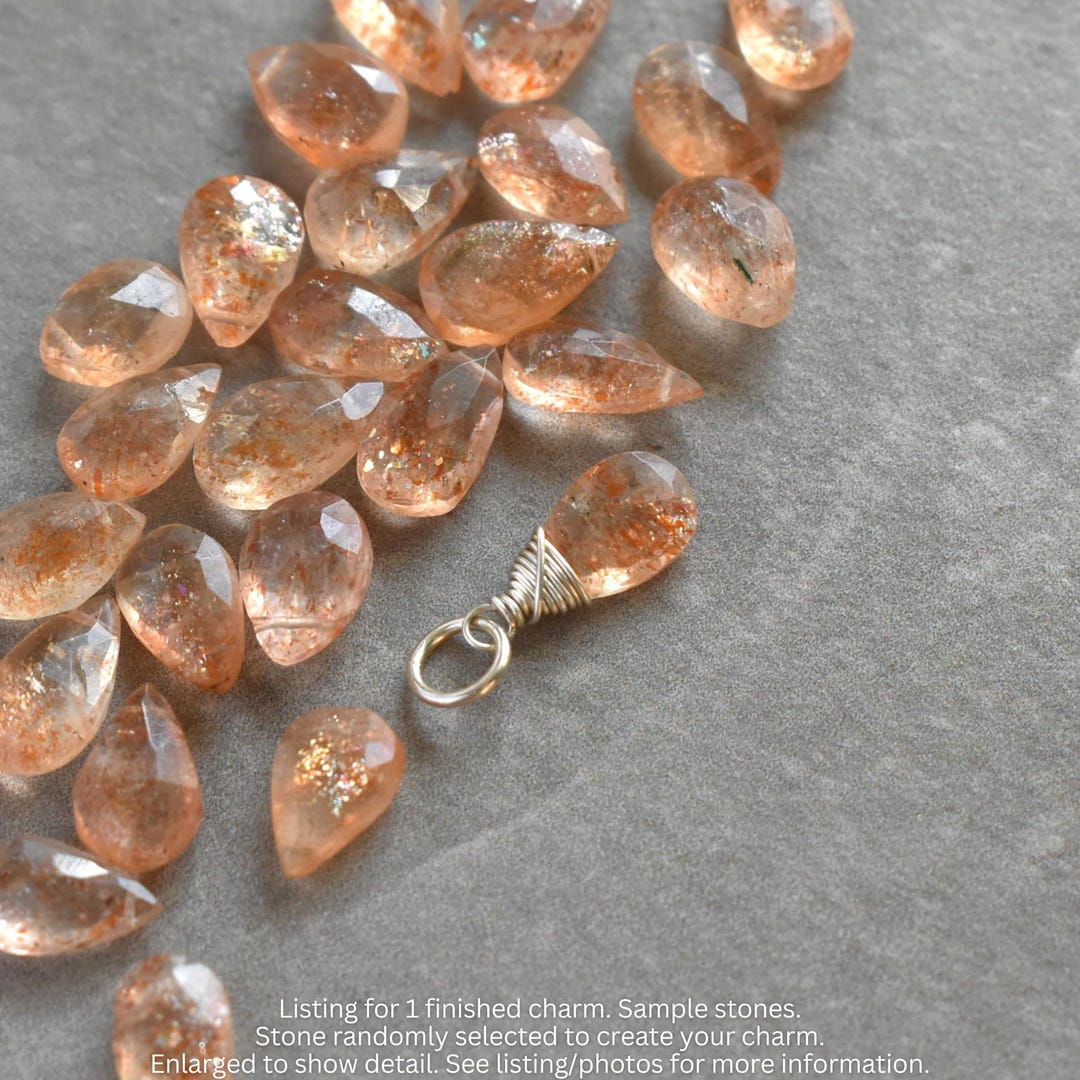 MMD - Medium Orange Sunstone Gemstone Charm for Necklace or Bracelet ...
