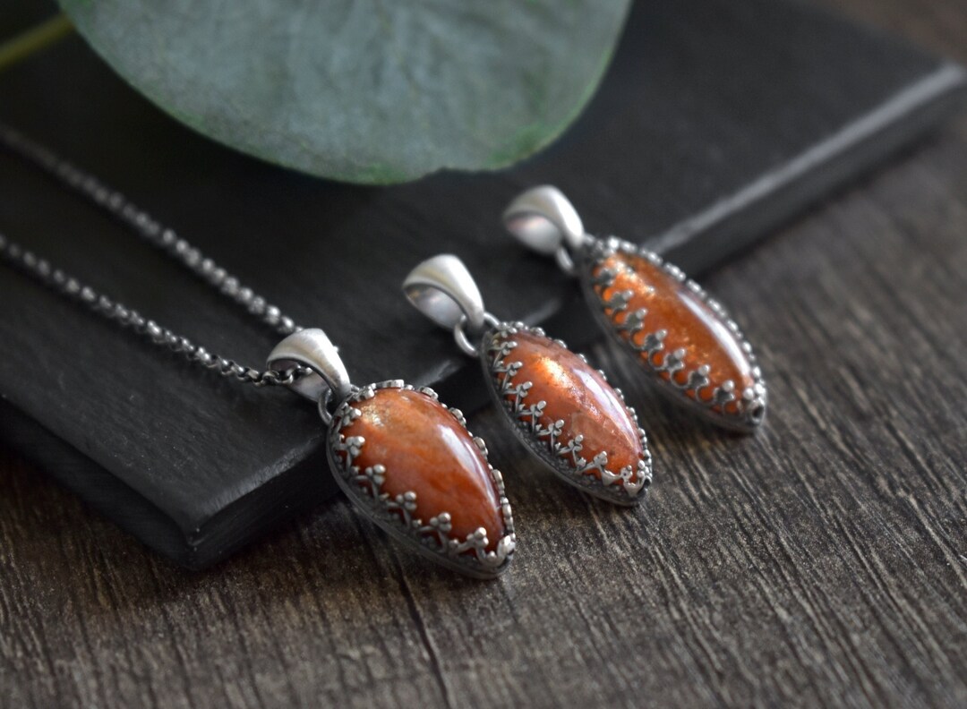 OLD STOCK SALE Sterling Silver Sunstone Pendant for Necklace Autumn ...