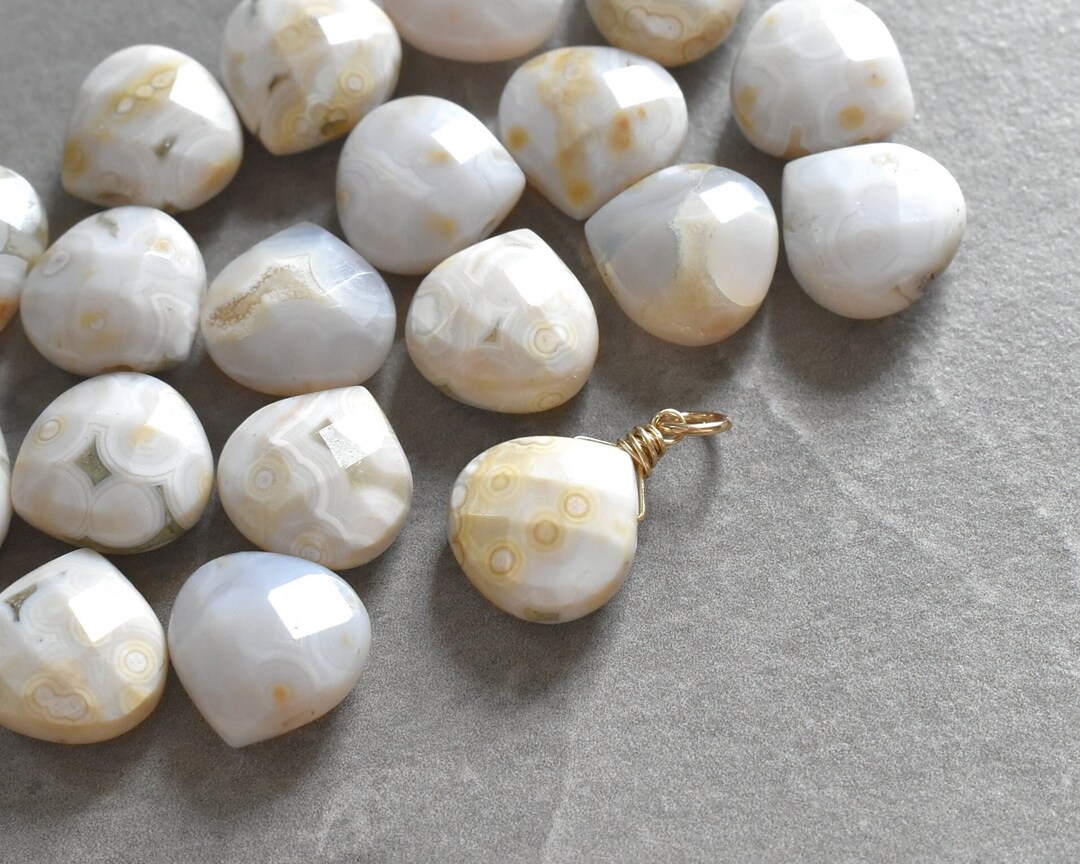 White & Cream Orbicular Ocean Jasper Pendant - Handmade Sterling Silver ...