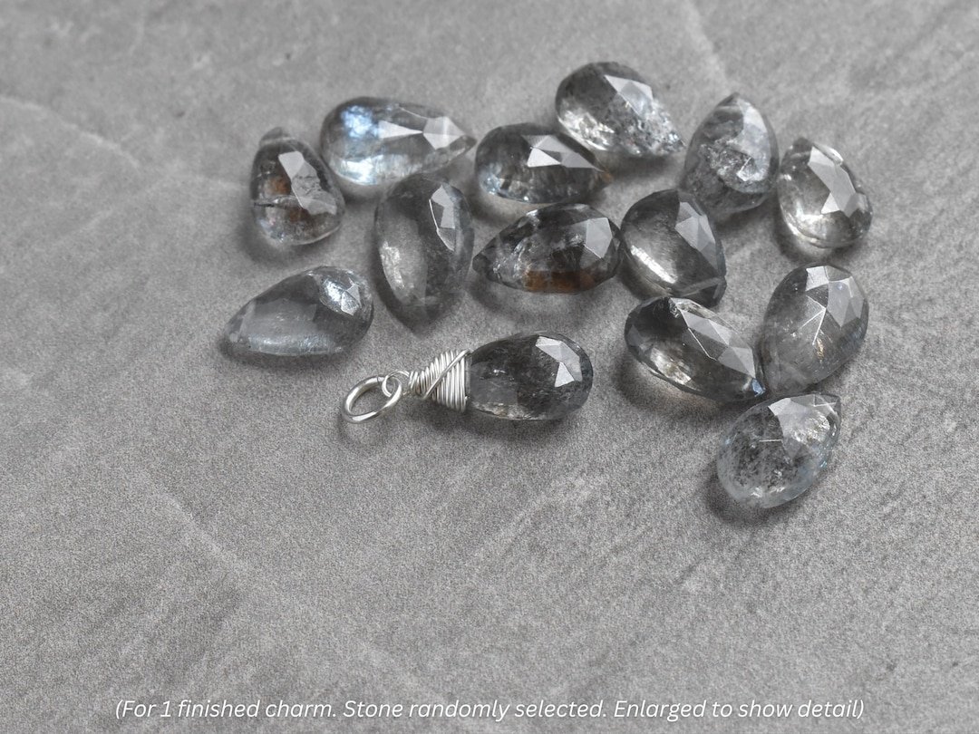 L SLIM - Rare Aquamarine Sunstone Charm - Hematite Goethite Inclusion ...
