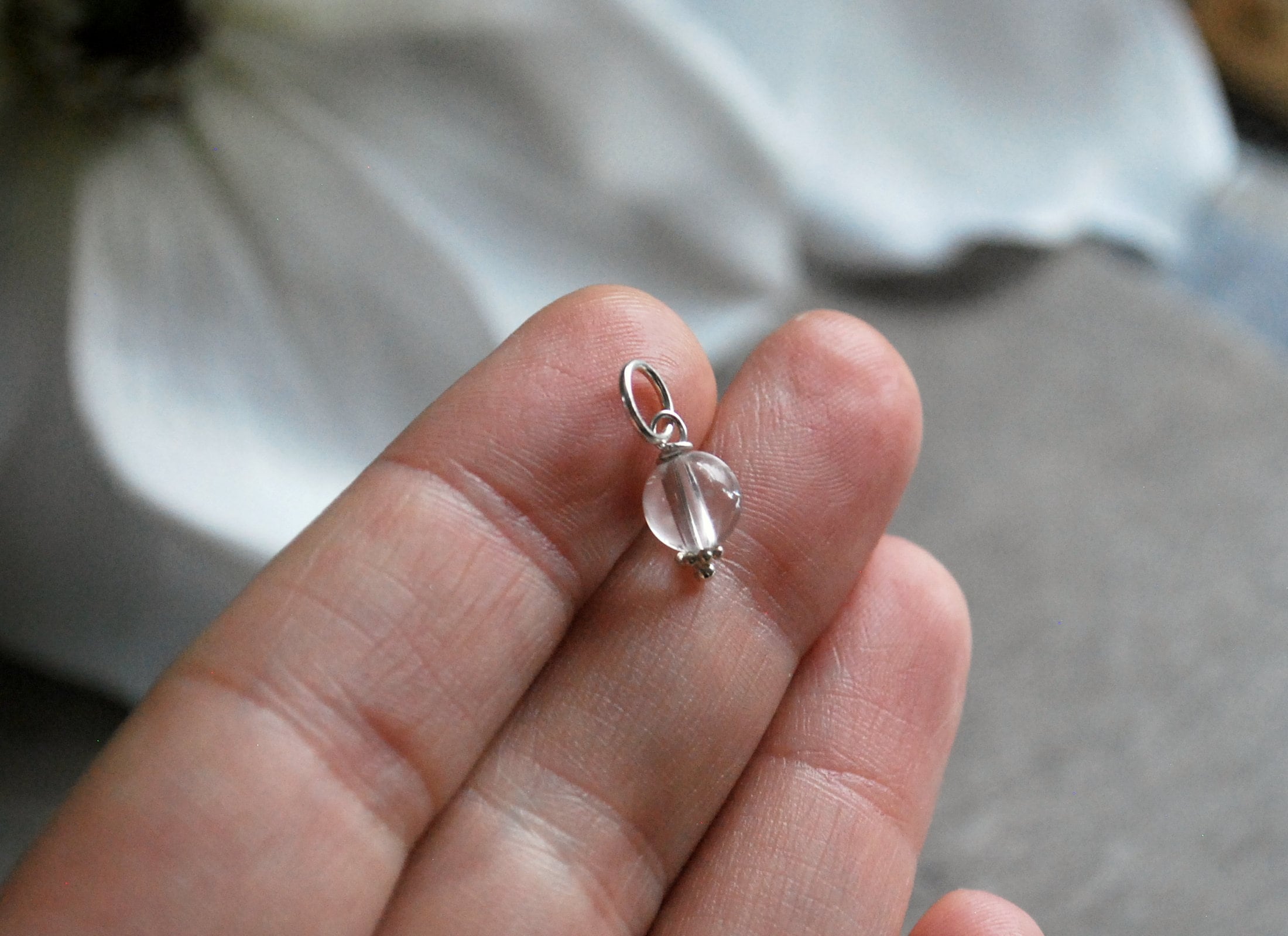 S - Crystal Ball Clear Quartz Charm - Natural Real Stone Necklace Charm ...
