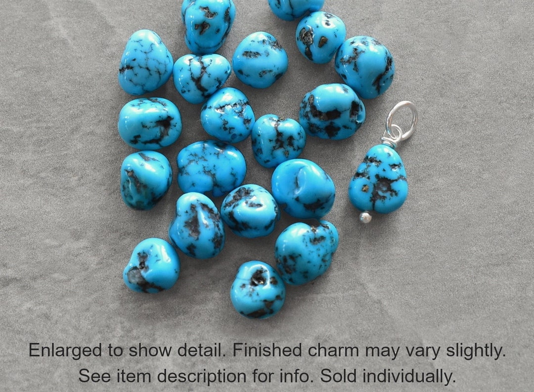 L - American Mined Natural Bright Blue Kingman Turquoise Nugget Charm ...