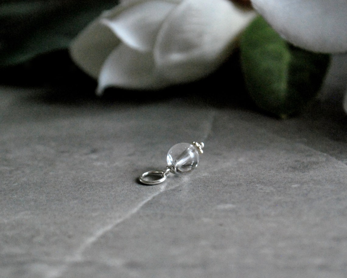 S - Crystal Ball Clear Quartz Charm - Natural Real Stone Necklace Charm ...