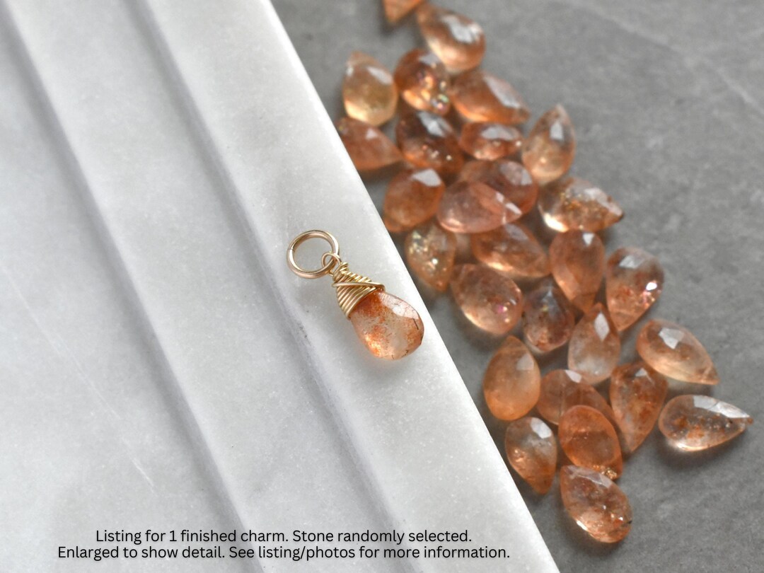 SMD - Glittery Orange Sunstone Gemstone Charm for Memento Necklace ...