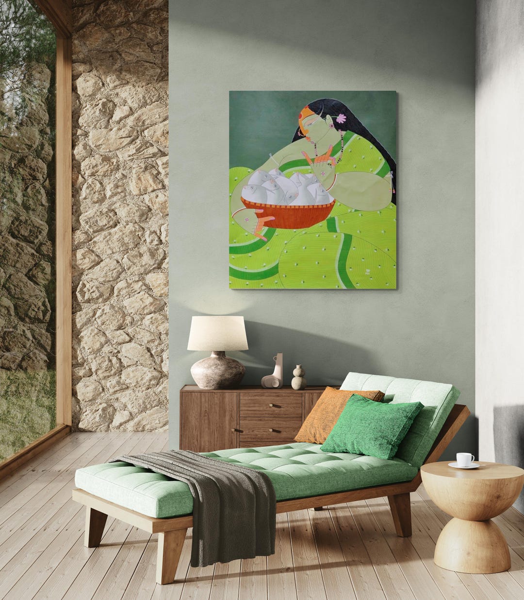 Indian Folk Art Painting | Woman With Fish Basket | Hand-painted Ethnic ...