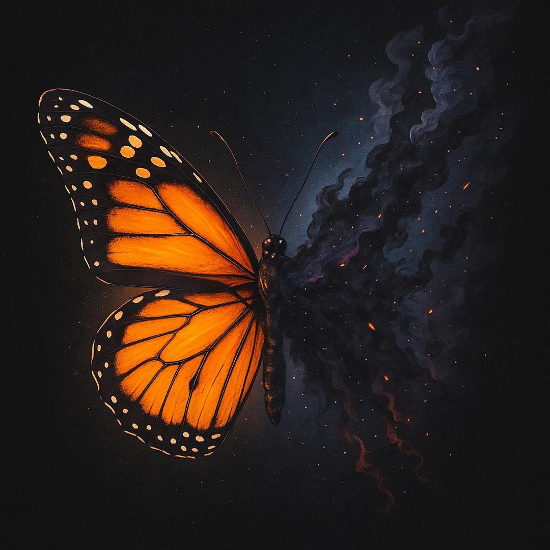 Burnout Butterfly Wall Art – Half Monarch Half Smoke, Surreal Emotional ...