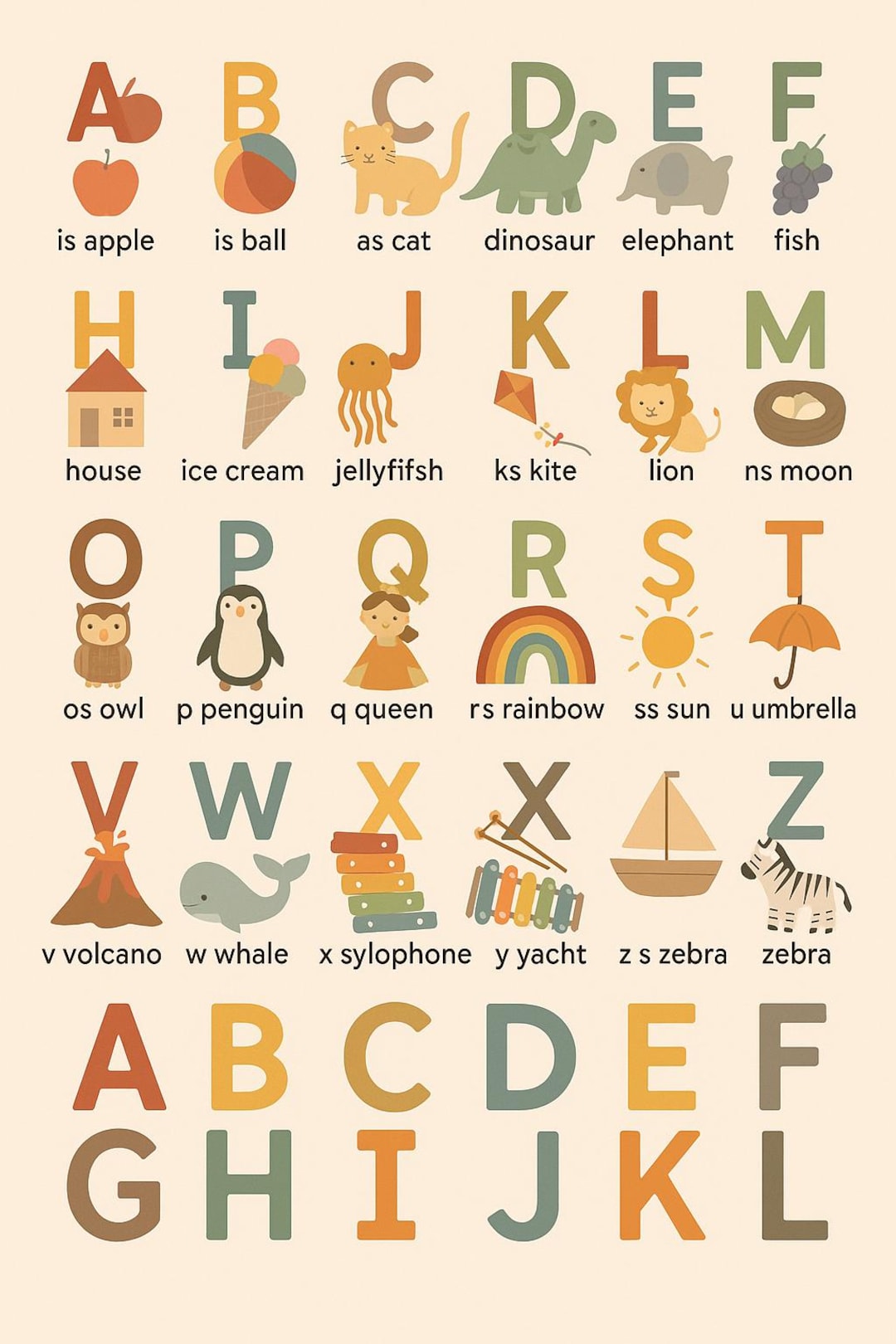 Impression alphabet de A à Z – Art mural éducatif pour chambre d'enfant ...