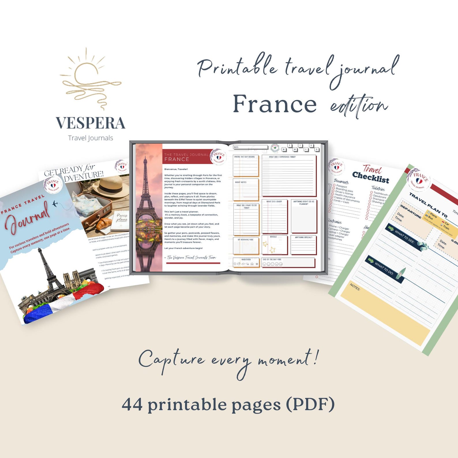 France Travel Journal: Printable Vacation Diary & Planner (A4/A5 PDF ...
