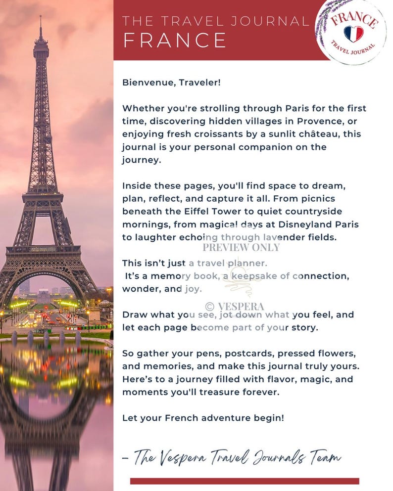 France Travel Journal: Printable Vacation Diary & Planner (A4/A5 PDF ...