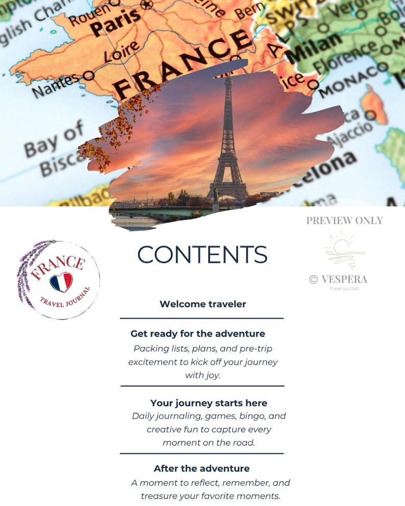 France Travel Journal: Printable Vacation Diary & Planner (A4/A5 PDF ...