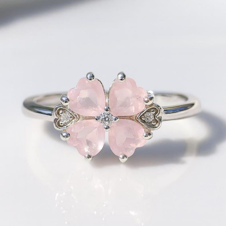 Rose Quartz Heart Flower Ring: Gold-plated Sterling Silver With CZ ...