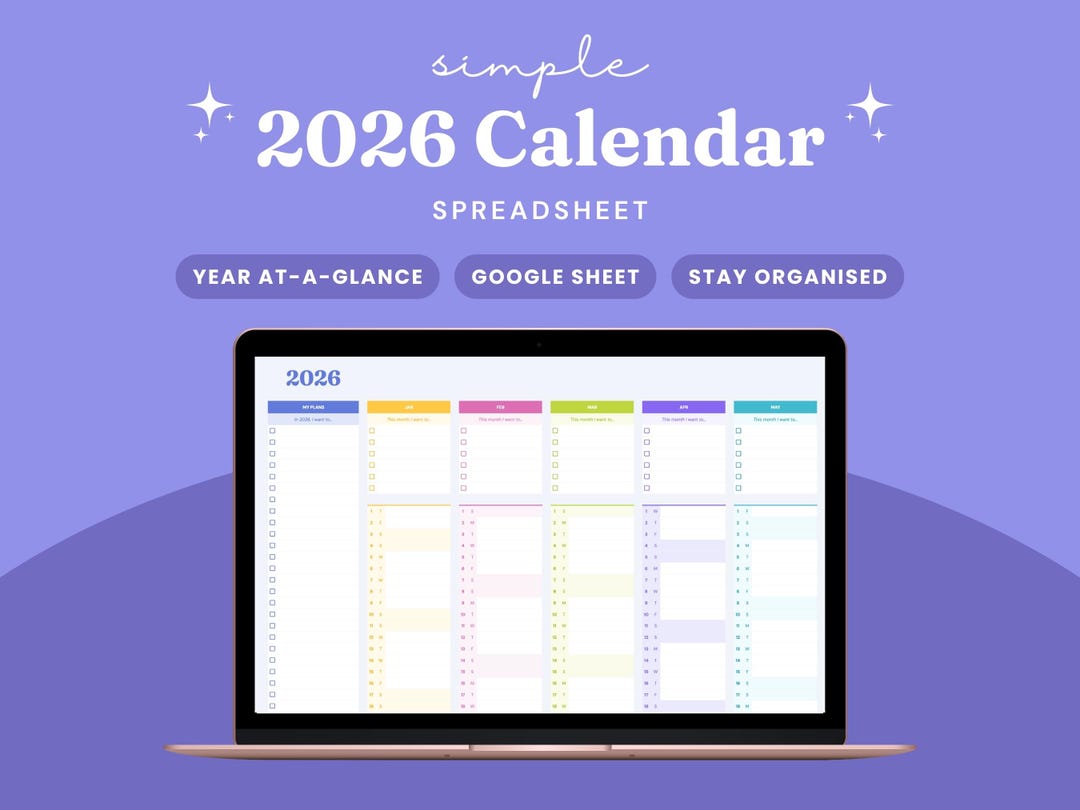 2026 Year at a Glance Calendar Spreadsheet and Planner for Google ...