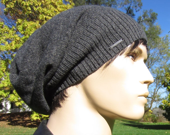 Thick Merino Wool Knit Men's Winter Hats Gray Slouchy - Etsy