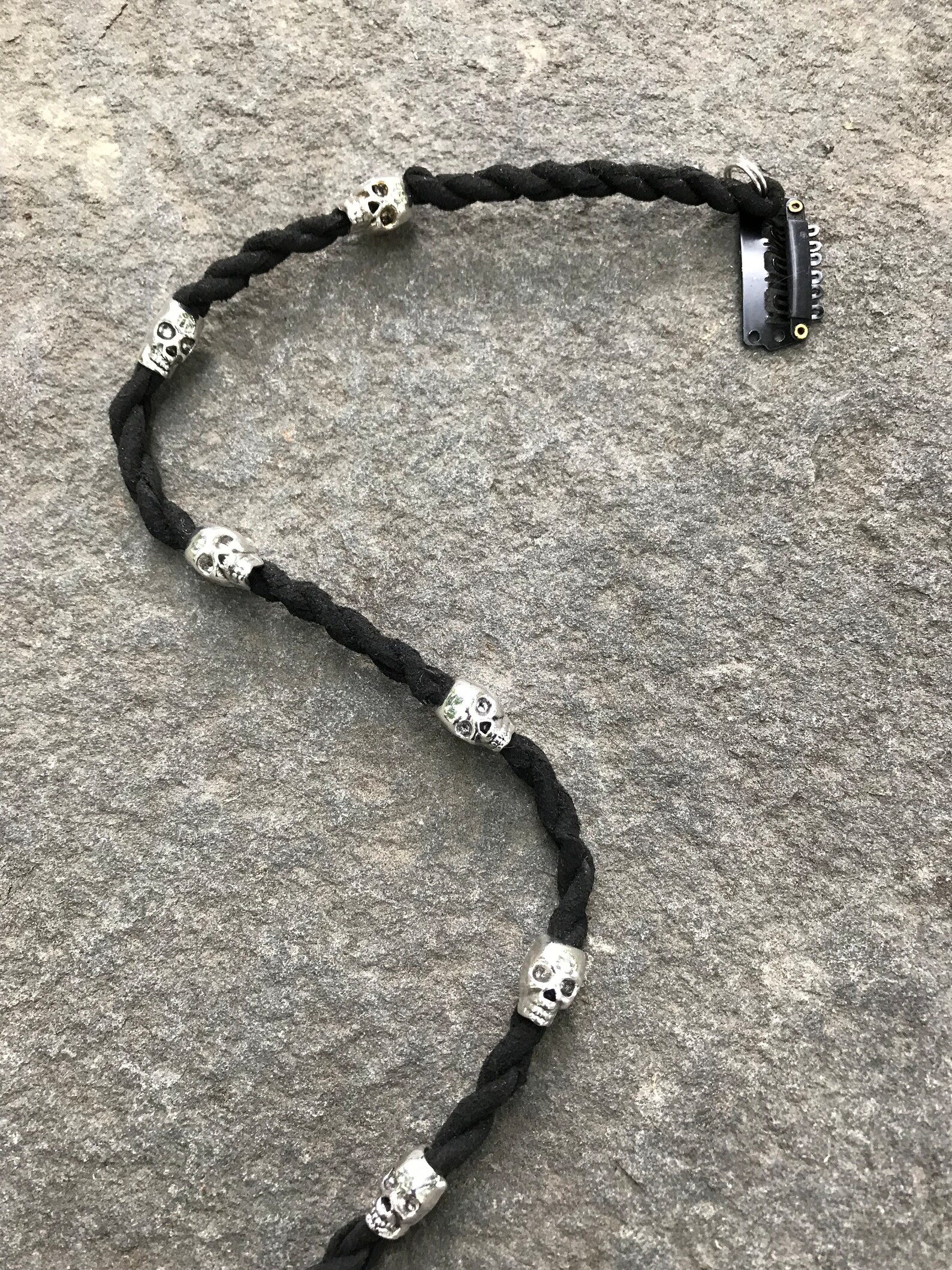 Skull Braid in Hair Wrap Hair Jewelry Charm Black Leather Ties Ponytail ...