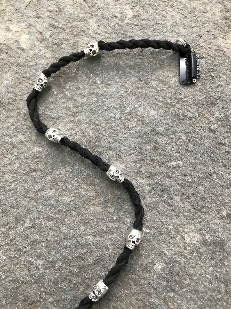 Skull Braid in Hair Wrap Hair Jewelry Charm Black Leather Ties Ponytail ...
