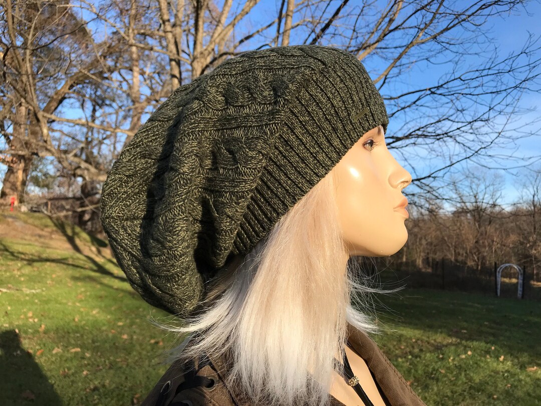 Olive Green Knit Slouchy Beanie Tam Women's Knit Hats Bohemian Clothing ...