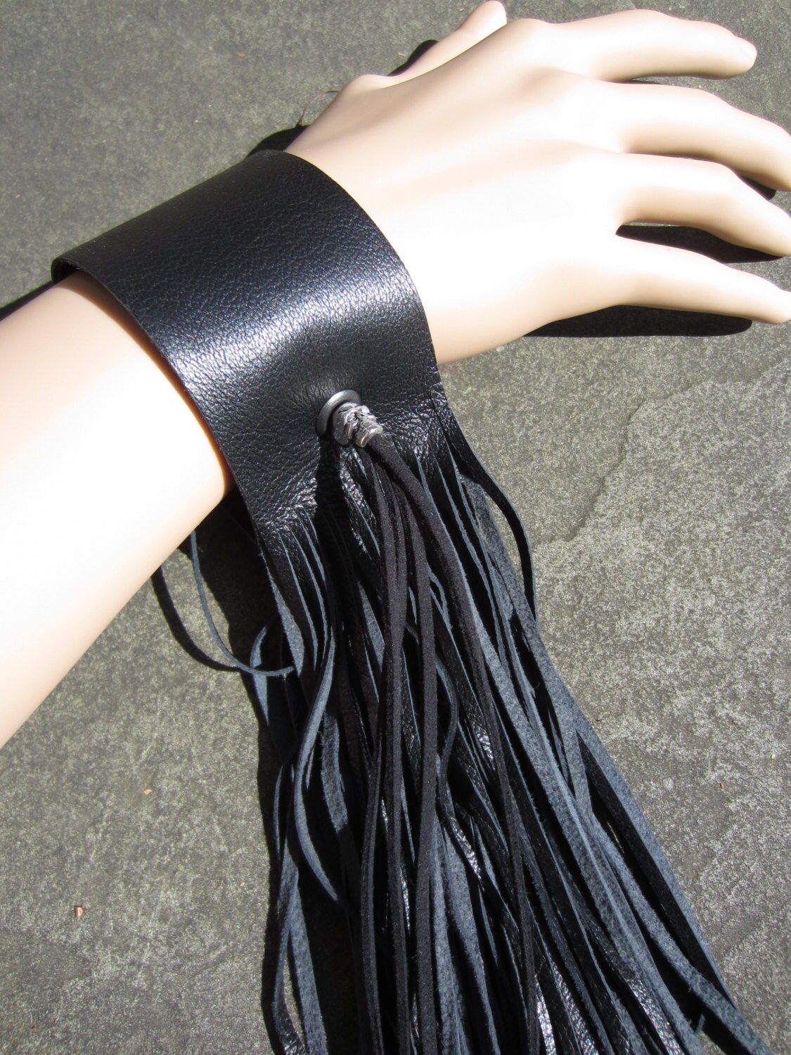 Black Leather Fringe Cuff Bracelet Wrist Wrap Wristband | Etsy