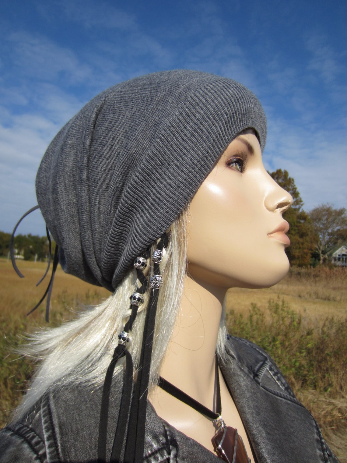 Gray Merino Wool Knit Hat Womens Slouchy Beanies Charcoal Grey | Etsy