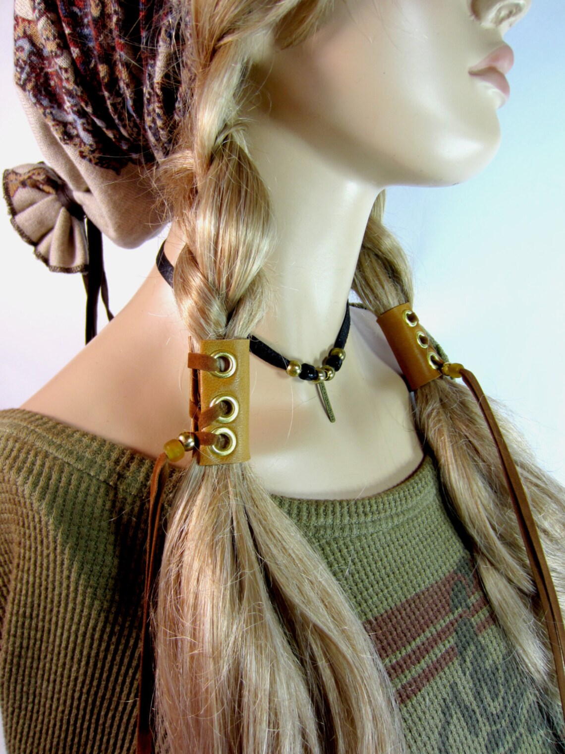 Leather Corset Hair Wrap Ponytail Holder Hair Jewelry BOHO Bohemian ...