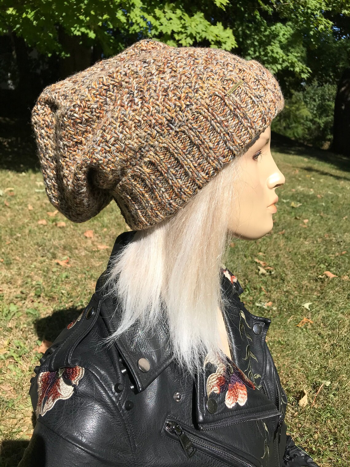 New! Slouchy Hat Wool Blend Winter Beanie Brown Tan Cuffed Tweed Slouch ...