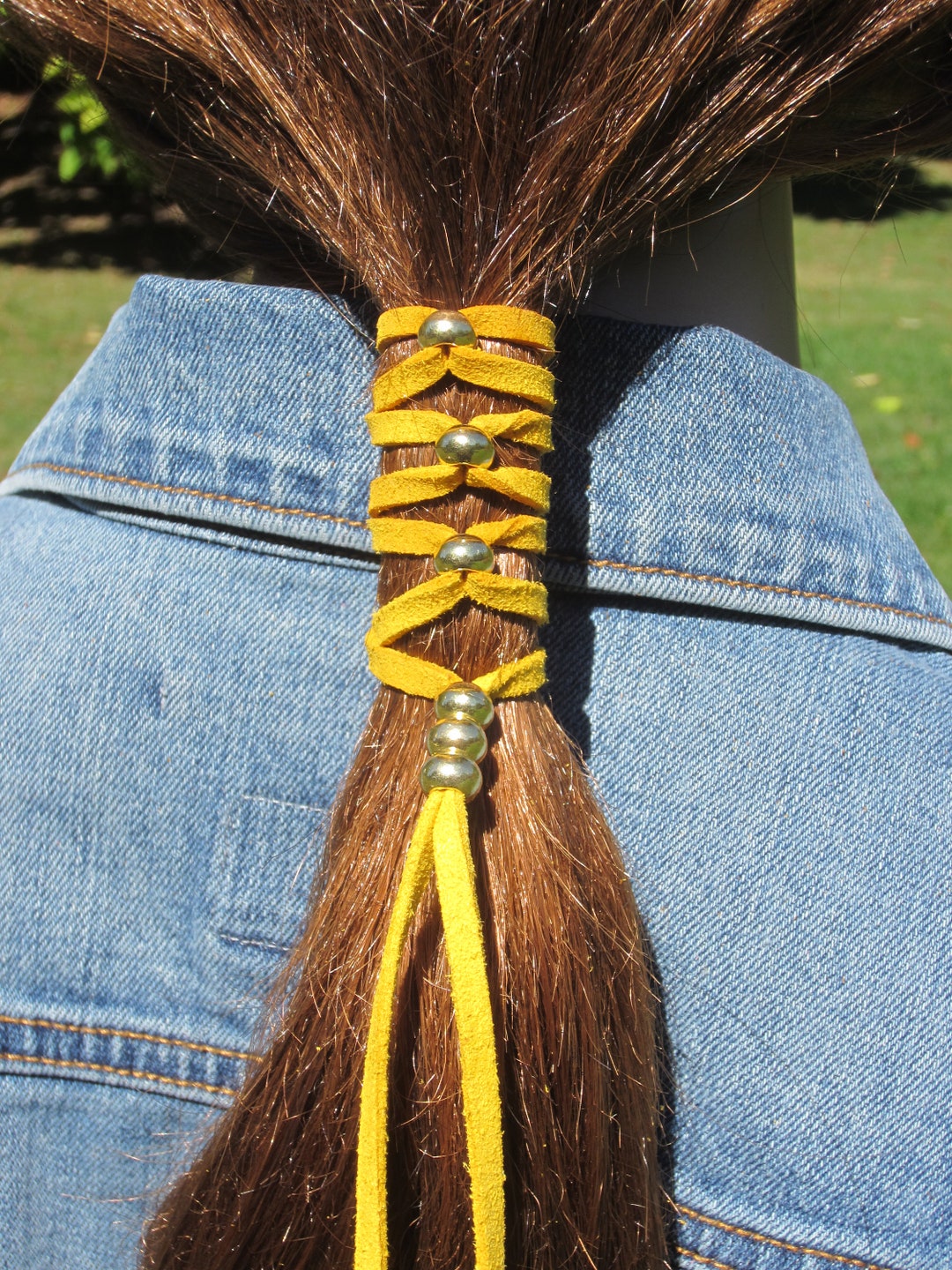 Leather Hair Ties Wraps Ponytail Holders Gold Beads Suede Braided Braid ...