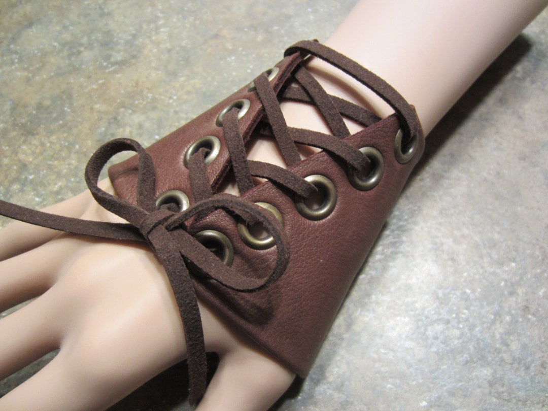 Leather Cuff Fingerless Glove Hand Jewelry Wristband Cuff Bracelet ...