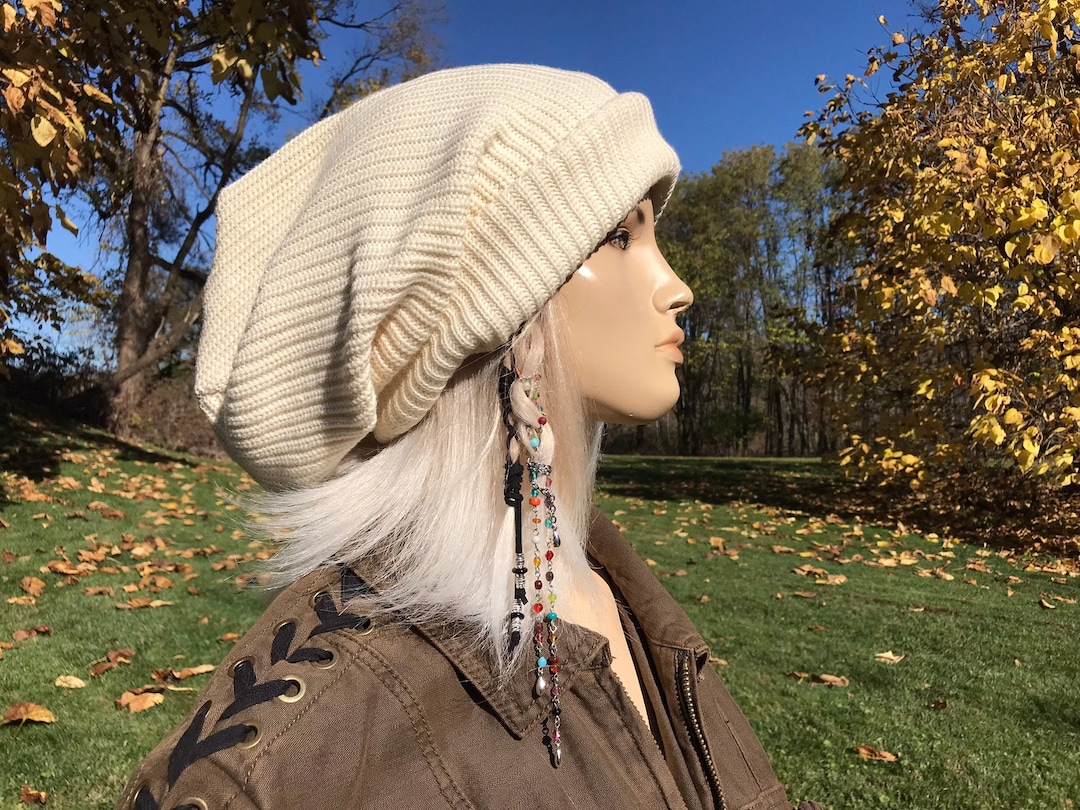 Women's Winter Hats Thick Slouchy Tam Ivory Winter White Cotton Knit ...