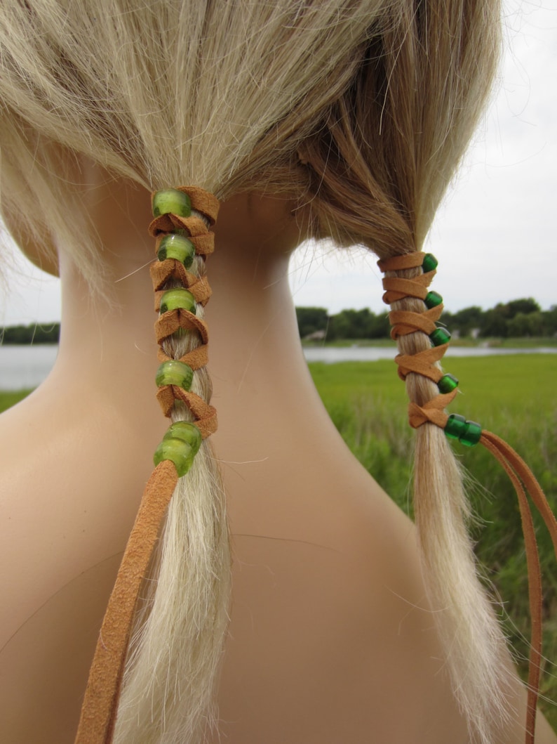 Leather Hair Ties Wraps Ponytail Holders Beaded Extensions Suede With ...