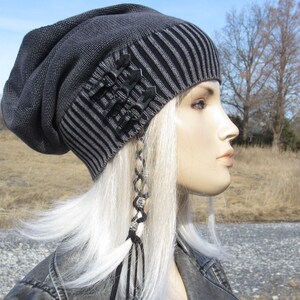 Edgy Post Apocalyptic Clothing Slouchy Beanie Hat Black /charcoal Gray ...