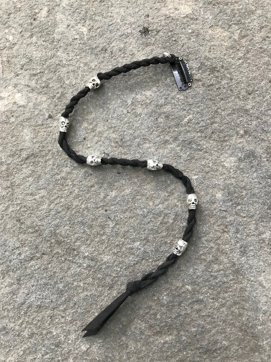 Skull Braid in Hair Wrap Hair Jewelry Charm Black Leather Ties Ponytail ...