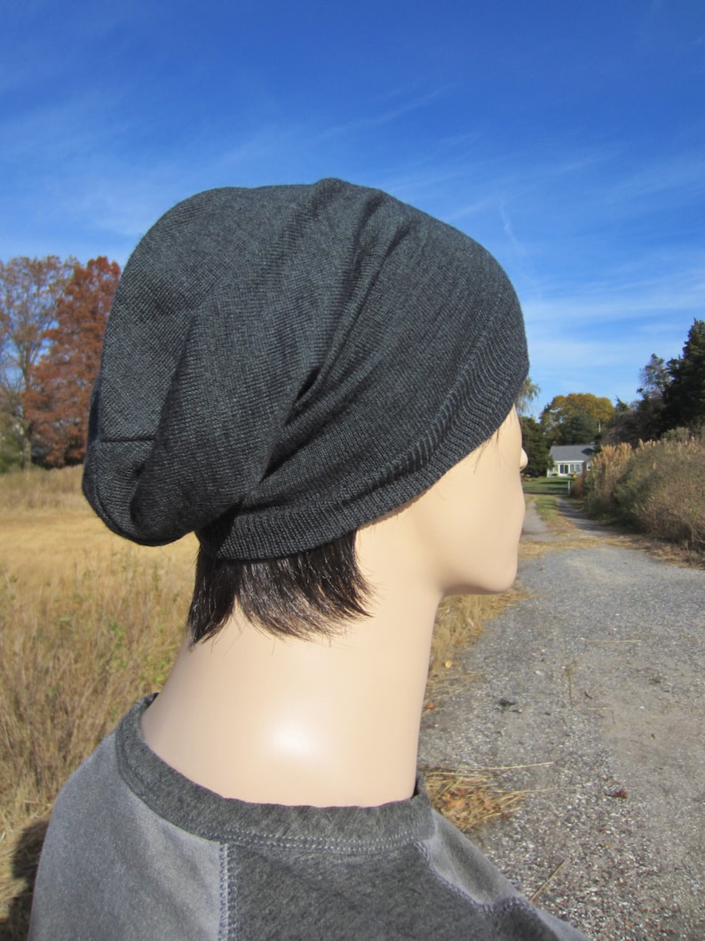 Grey Merino Wool Blend Slouched Beanie Hat Tam Charcoal Gray - Etsy