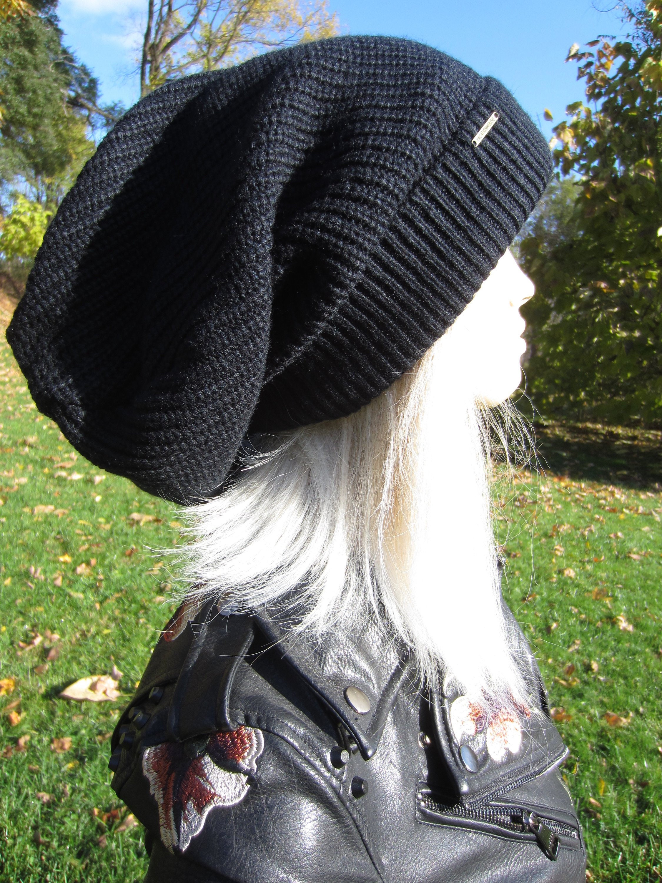 Extra Long Back Tam Big Thick Black Knitted Women's Solid | Etsy