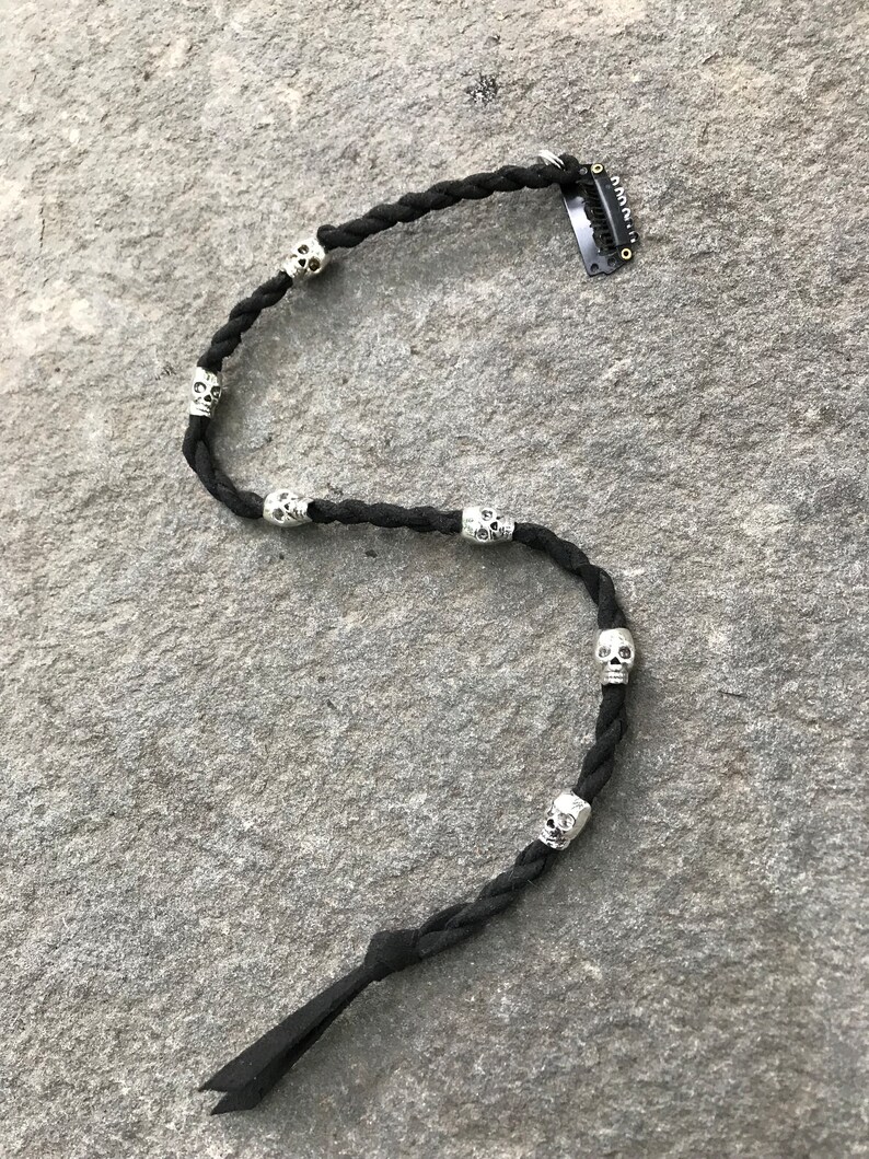 Skull Braid in Hair Wrap Hair Jewelry Charm Black Leather Ties Ponytail ...