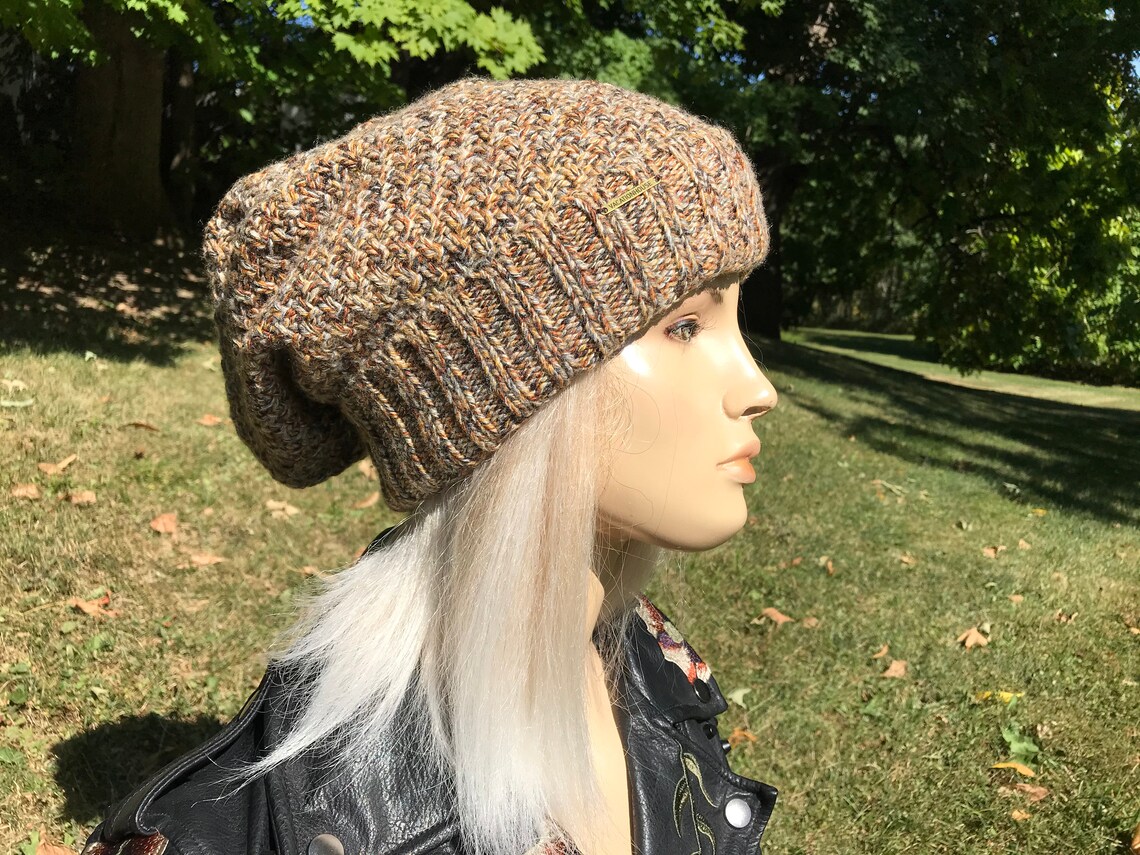 New Slouchy Hat Wool Blend Winter Beanie Brown Tan Cuffed | Etsy